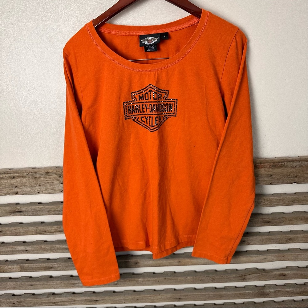 Harley Davidson Motor Cycles Orange Long Sleeve T-Shi… - Gem